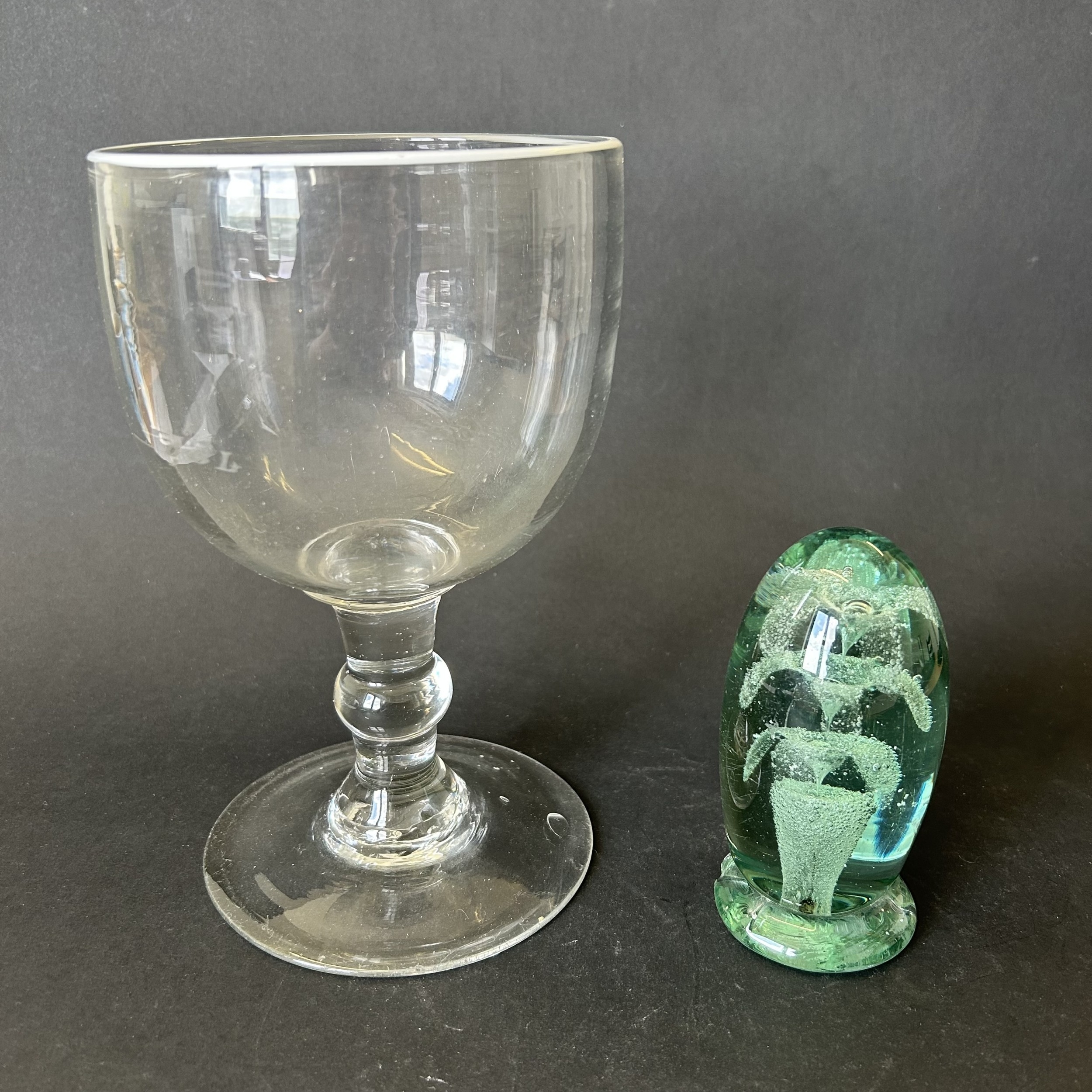 A very large 19th Century hand blown goblet, just over 8" tall plus a ...