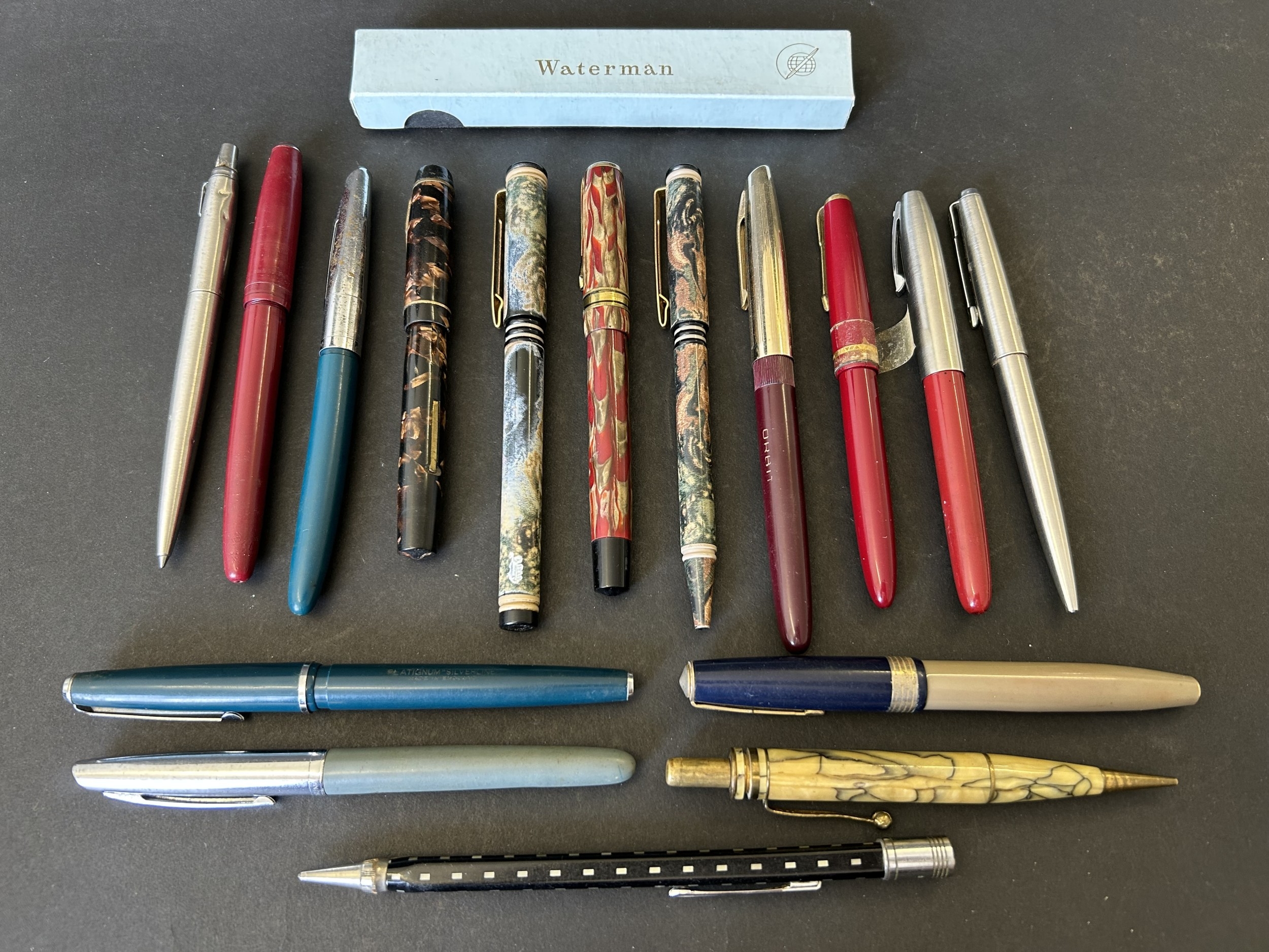 A selection of vintage ink pens with pencils (conditions vary)