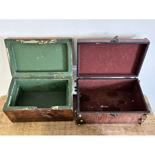 Three vintage wood boxes, all with void interiors (all with wear)