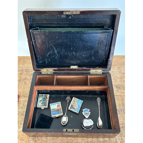 An antique brass banded stationery box, approx. 11 1/4" long