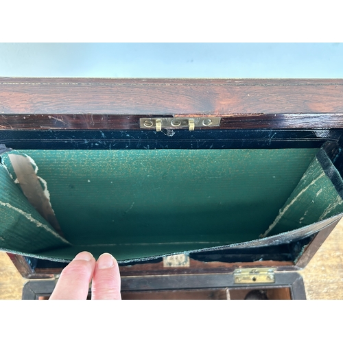 An antique brass banded stationery box, approx. 11 1/4" long