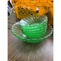 A set of Bagley Swirl pattern uranium glass dishes