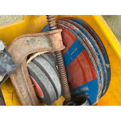 Box of grinding wheels and a Record G clamp