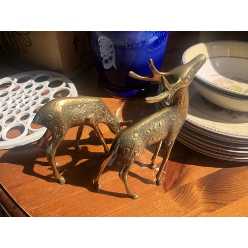Pair of solid brass deer