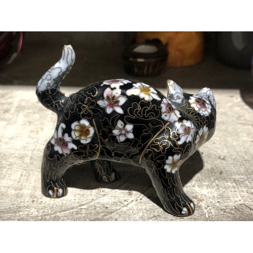 Cloisonne Brass cat figurine with enamelled decoration
