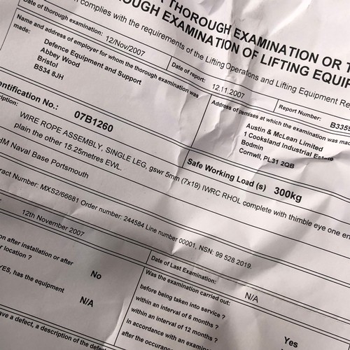 MOD - Wire rope assembly, Single leg GSWR 5 mm completes with thimble ...