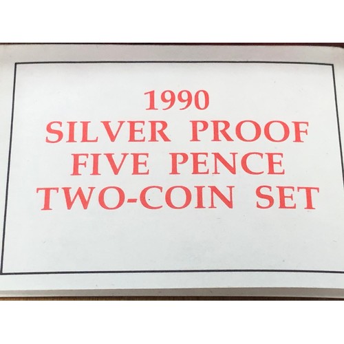 1990, silver proof 5p two coin set. Limited edition, 35,000