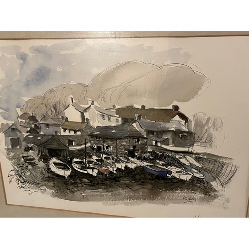 Peter Perkins watercolour of a Cadgwith harbour Cornwall. Signed named ...