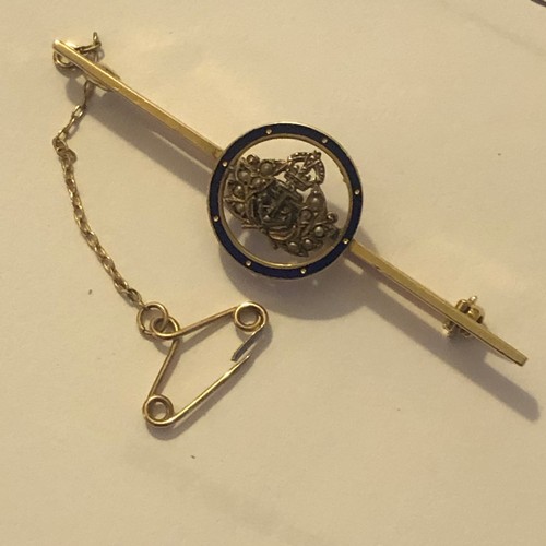 Gold plated Navy sweetheart brooch. Safety chain.