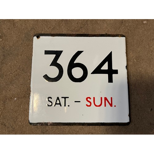 Original London Transport enamel bus route number sign. No.364 Sat-Sun