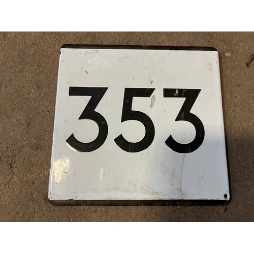 Original London Transport enamel bus route number sign. No.353