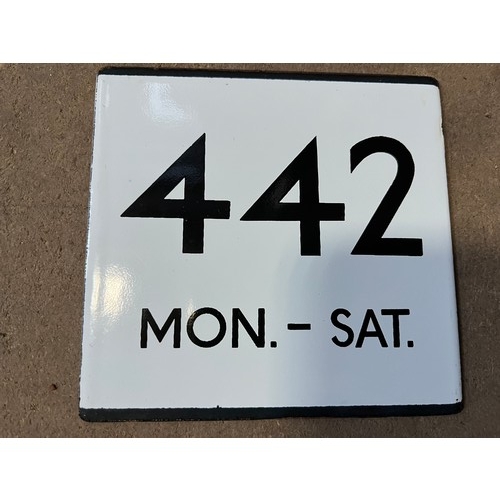 Original London Transport enamel bus route number sign. No.442 Mon-Sat