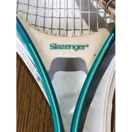 3 Tennis rackets including a wooden Wilson strung with cat gut ...