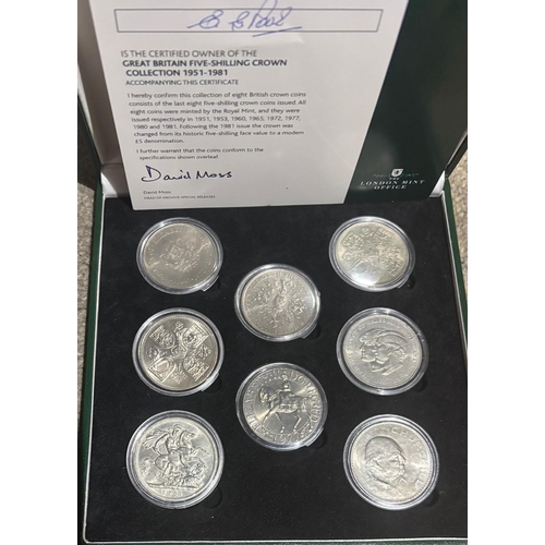 Complete set of eight British crown coins comprising the final issues ...