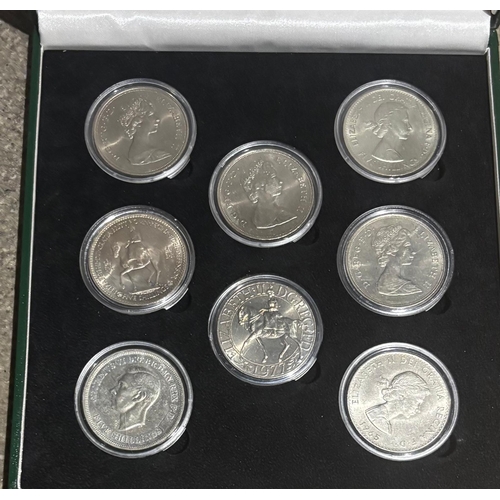 Complete set of eight British crown coins comprising the final issues ...