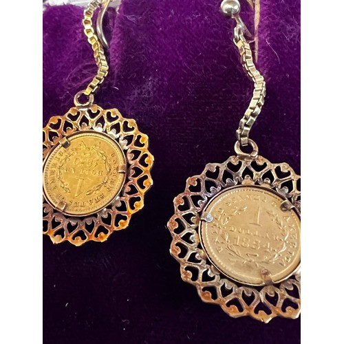 Wonderful pair of Gold drop earrings 7.9g containing two 1 Dollar gold ...