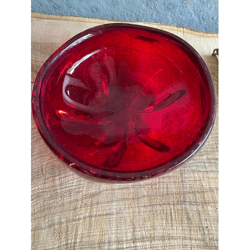 Large Whitefriars ruby red lobed bowl