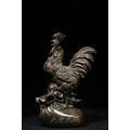 A Chinese Bronze Rooster with Auspicious Inscription. This finely cast ...