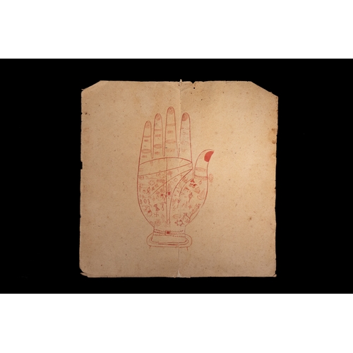 A Chiromantic Hand Diagram in Red Ink, Indic Palmistry Chart, Early ...