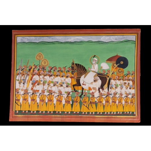 An Indian Painting of Mewar Raja on Procession with Attendants on Foot ...