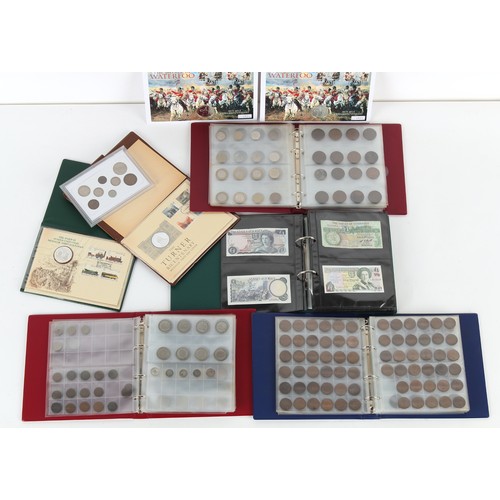 A collection of coins & bank notes, the coins mostly modern GB but also ...