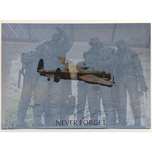 A print on canvas 'Never Forget' signed by various spitfire pilots ...