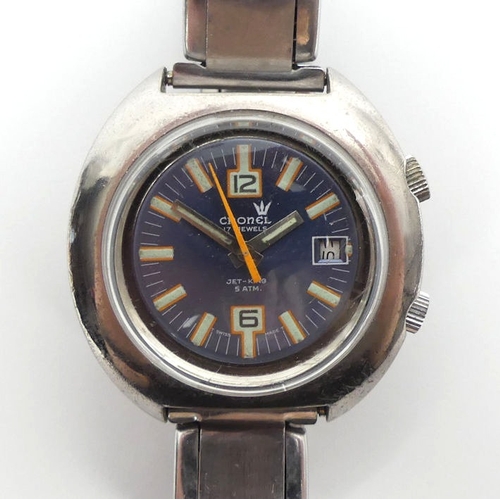 A stainless steel Cronel Jet King 17 jewel manual wind divers watch, 41 ...