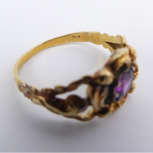 A 19th century pink stone set gold ring stamped 750, 1.7 grams, 10mm ...