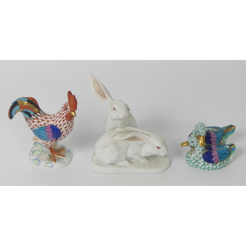 Three Herend animal figures, a pair of Rabbits by Eva Vastogh, Rust ...
