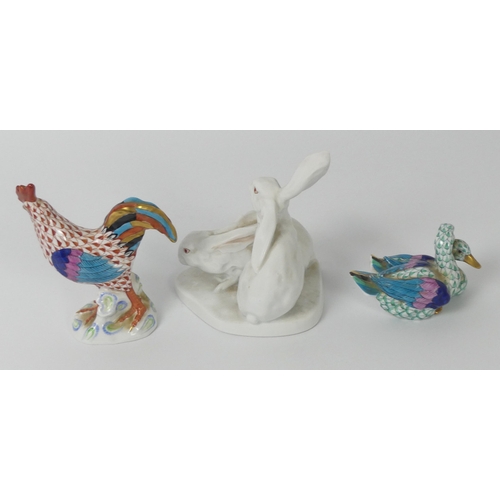 Three Herend animal figures, a pair of Rabbits by Eva Vastogh, Rust ...