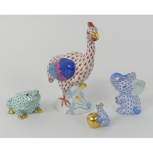 Four Herend animal figures, Emu, Elephant, Frog with Ball and Toad in ...