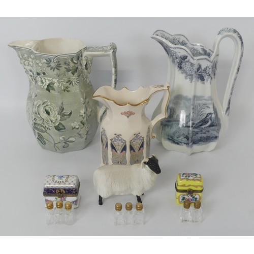 A Beswick ram together with two Limoges miniature scent bottle sets and ...