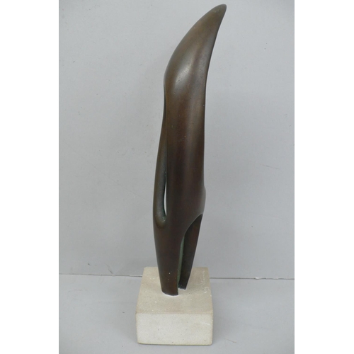 Ray Starnes Closed form. Brown patinated bronze mounted on square stone ...
