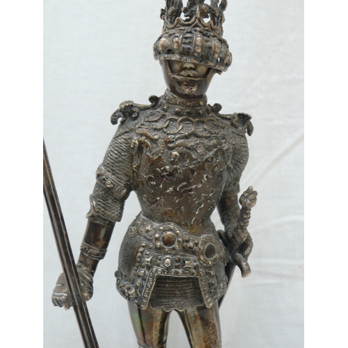19th/20thC German silver figure of Knight in armour standing with a ...