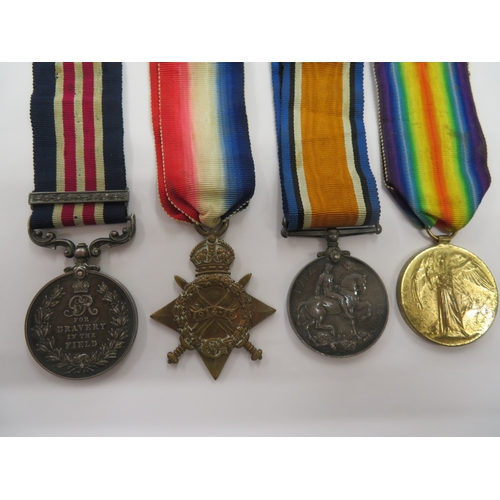 WW1 four medal group including the military medal and bar awarded to ...