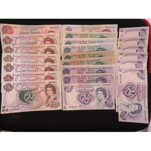 A collection of Isle of Man Government £20, 10, 5 & 1 notes