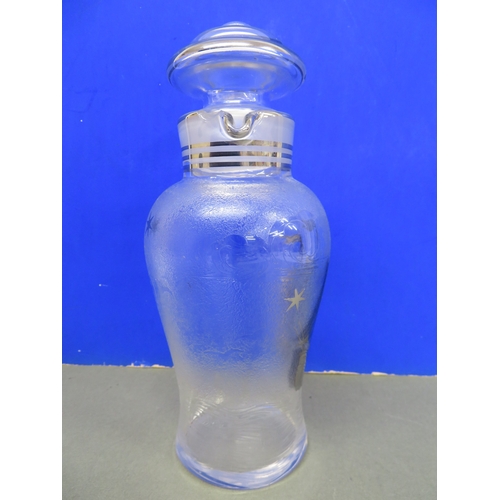 Art Deco glass cocktail shaker with applied sailing ship decoration