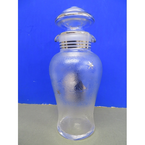 Art Deco glass cocktail shaker with applied sailing ship decoration