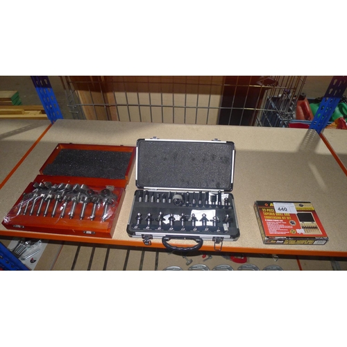 1 Axminster 16 piece metric Forstner bit set 1 router bit set and 1 tapered drill countersink bit