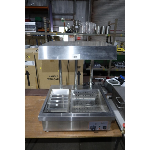 A commercial stainless steel table top chip scuttle by Infernus - trade