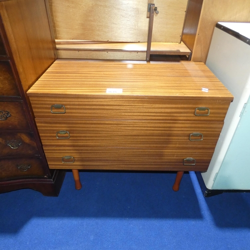 A 1970s vintage teak bedroom chest of 3 drawers, approximately 81 cm wide