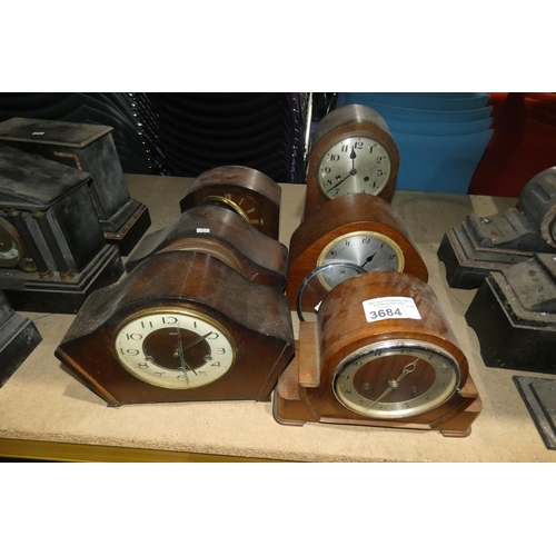 6 wooden cased domed top mantel clocks