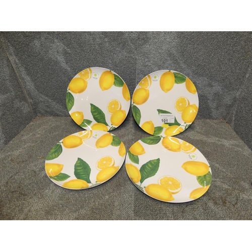 4 x lemon patterned Melamine plates diameter approx 26.5cm