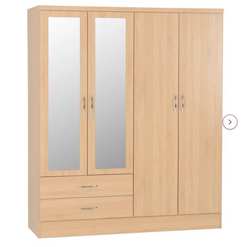 A Cascio 4 door wood effect wardrobe RRP £369. Supplied in four boxes ...