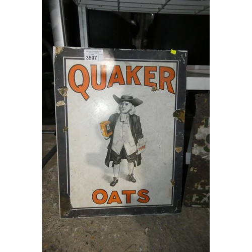 A vintage Quaker Oats enamel advertising sign and two other metal ...