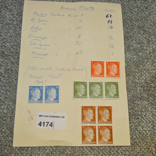 A collection of German World War II postage stamps depicting Hitler's head