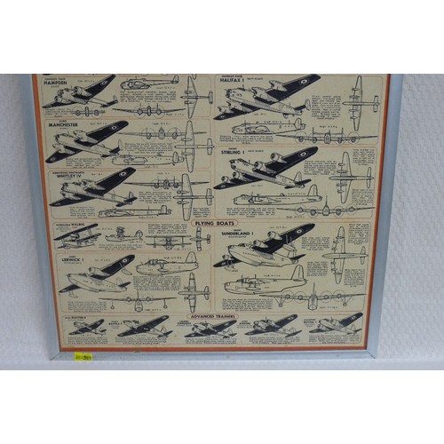 A Flight Identification Chart of British Aircraft circa 1941, framed ...