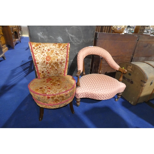 A Victorian mahogany ladies bedroom chair with brocade upholstery and a ...