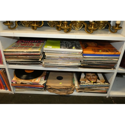 A large quantity of vintage LP and 78 RPM records (two shelves)