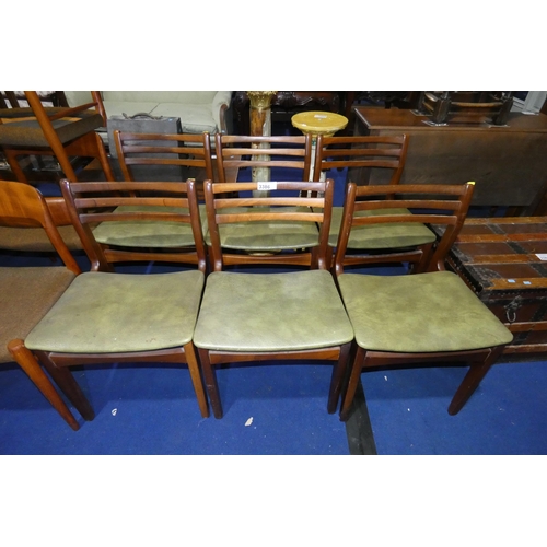 A set of 6 mid 20th century short ladder back dining chairs with green ...